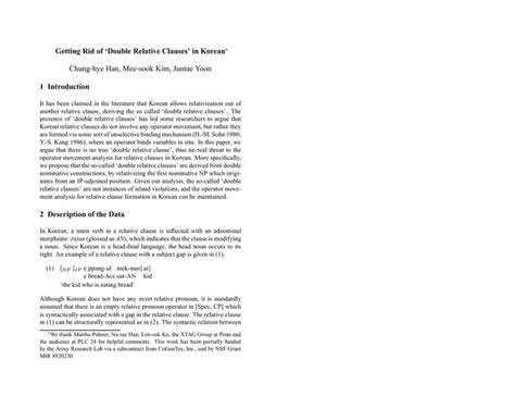 Getting Rid Of ‘double Relative Clauses In Korean 1 Introduction