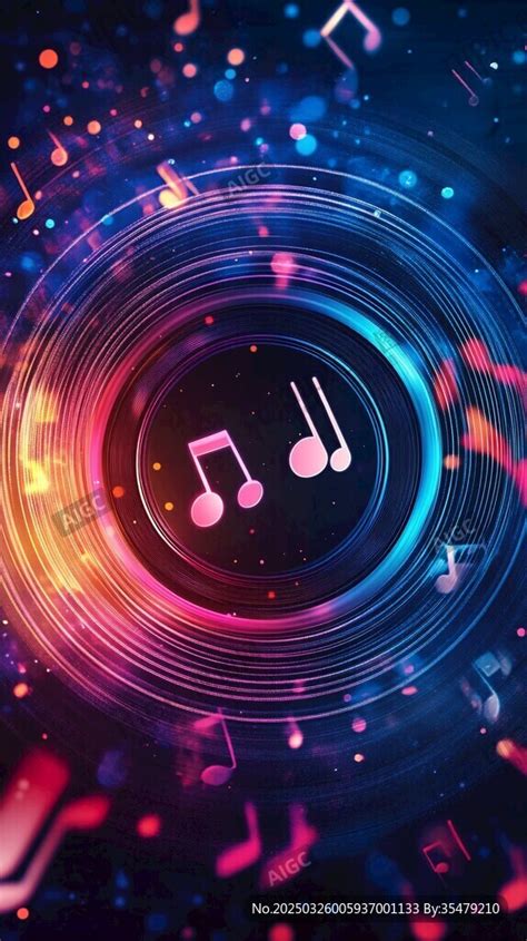 Ai创作图音乐 音符 炫彩 动感 背景 光影 圆环 旋律 节奏 闪烁 色彩 梦幻 粒子 波纹 动感元素 昵图网