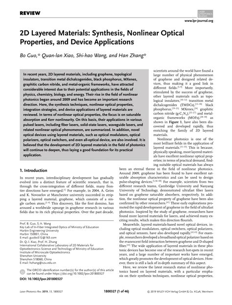 Pdf 2d Layered Materials Synthesis Nonlinear Optical Properties And Device Applications