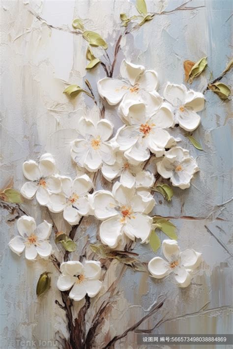 清新奶油风抽象花卉油画肌理装饰画png下载 编号566573498038884869 设图网