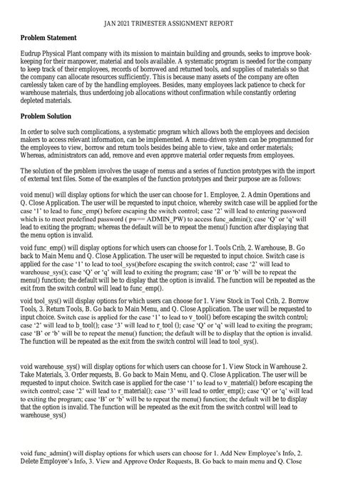 Warehouse Tool Programming Assignment Uecs1643 Fundamentals Of