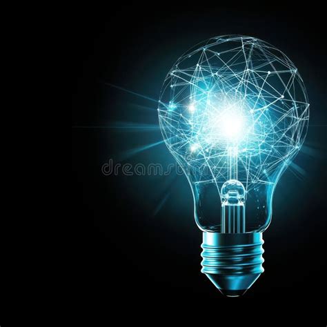 Futuristic Light Bulb With Digital Network Connected Lines And Glowing