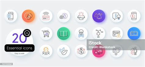 Set Sederhana Rumus Kimia Bel Perhatian Dan Ikon Garis Karyawan Untuk Aplikasi Web Vektor
