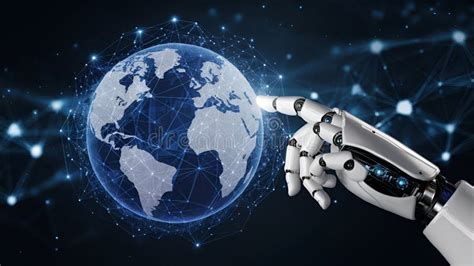Futuristic Robotic Hand Touching Digital Globe Depicting Global