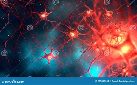 Neuron Cells With Glowing Link Knots Red Neurons In Brain Generative Ai Stock Illustration