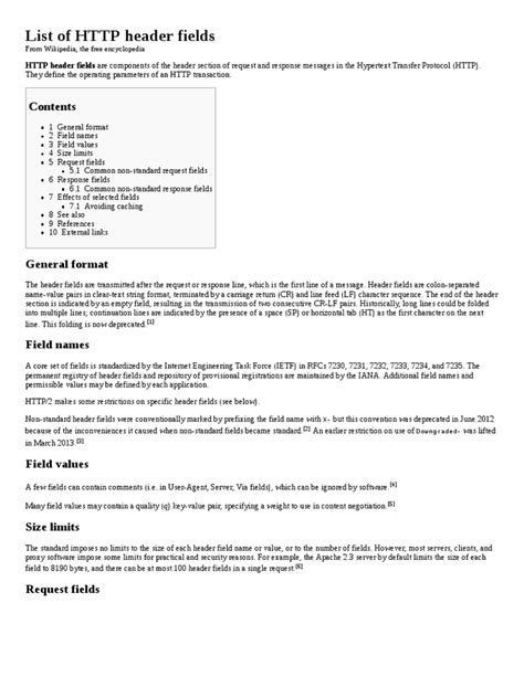 List Of Header Fields Pdf Internet And Web Web Server