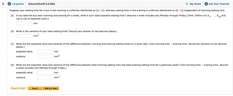 Solved 2 6 Points Devorestat9 5 E 064 My Notes Ask