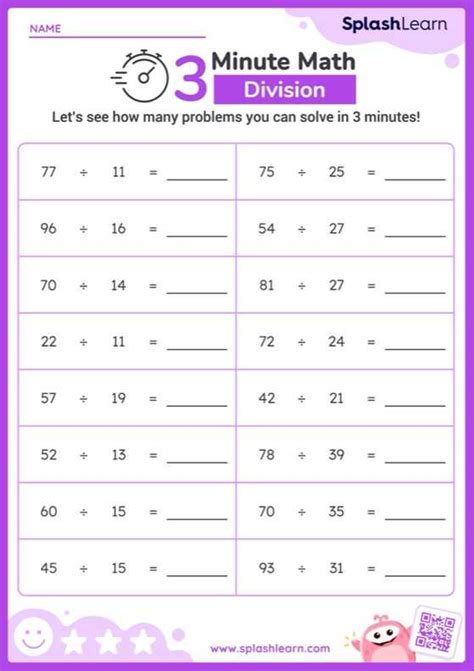 Divide 2 Digit Numbers By 2 Digit Numbers Without Remainder Horizontal Timed Practice Worksheet