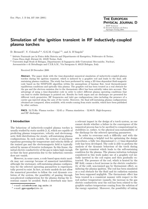 Pdf Simulation Of The Ignition Transient In Rf Inductively Coupled Plasma Torches