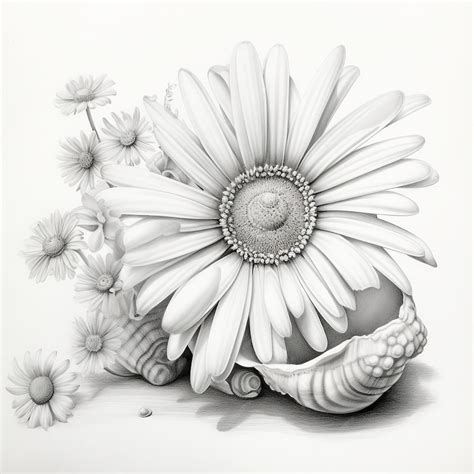 Premium Ai Image Illustration Of Singular Conch Shell Resting On Some Daisies Pencil