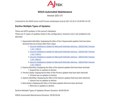 wsus automated maintenance decline and remove updates and optimize