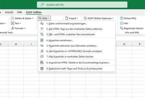 Web” Tools Asap Utilities Eine Beschreibung Seiner Excel Tools
