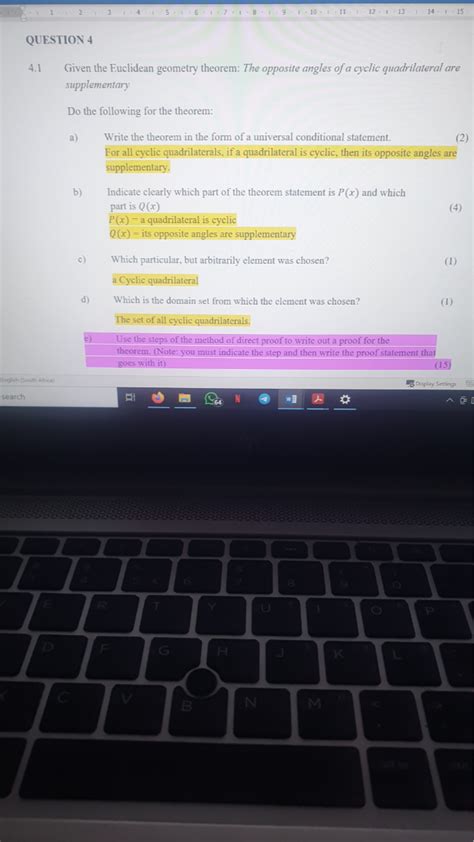 Question 4 41 Given The Euclidean Geometry Theorem The Opposite Angles Of A Cyclic Quadrilateral