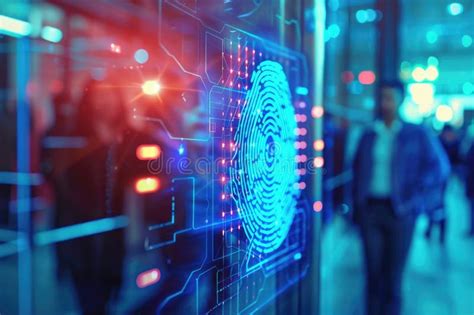 Advanced Fingerprint Biometric Identification System Embedded In A Glass Wall With Cybersecurity