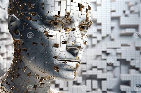 Face Of Female Android Bio Robot Close Portrait Concept Of