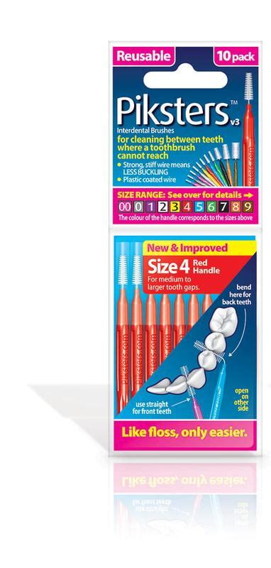 Piksters 10 Pack Interdental Brushes Size 4 Red Reusable For Cleaning