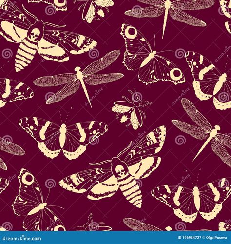 Vector Seamless Pattern With Light Yellow Insects Stock Vector