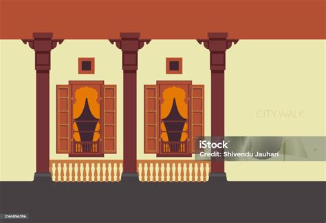 Jharokha Window Elements With Wooden Coulmns Stock Illustration Stock Illustration Download