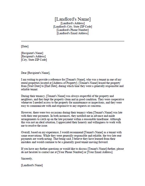 Reference Letter From Landlord Template