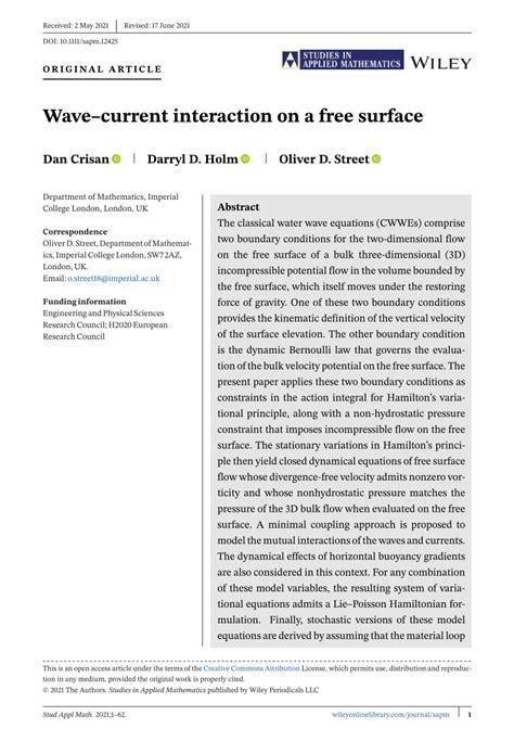 Pdf Wave Current Interaction On A Free Surface