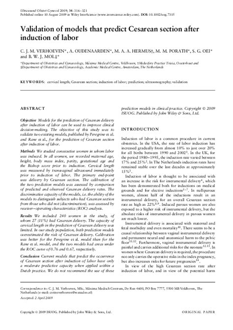 Pdf Validation Of Models That Predict Cesarean Section After Induction Of Labor