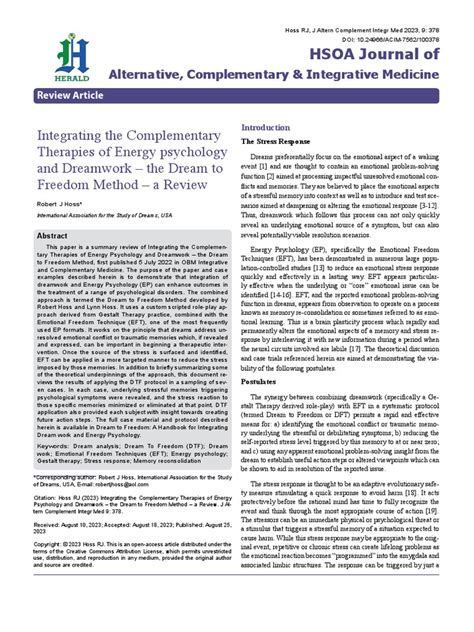 Integrating The Complementary Therapies Of Energy Psychology And Dreamwork The Dream To Freedom