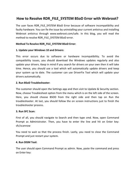 PPT How To Resolve RDR FILE SYSTEM BSoD Error With Webroot PowerPoint Presentation ID