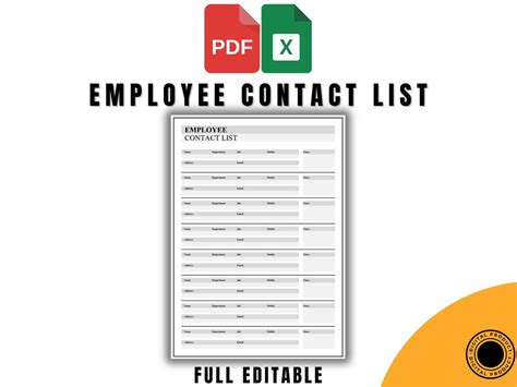 Employee Contact List Template Pdf And Excel Formats Printable