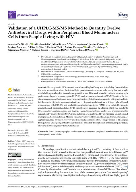 Pdf Validation Of A Uhplc Msms Method To Quantify Twelve