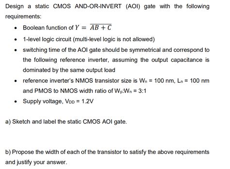 Solved Design A Static Cmos And Or Invert Aoi Gate With