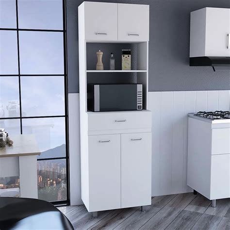 Double Door Microwave Cabinet White With Drawer And Shelf For Smart