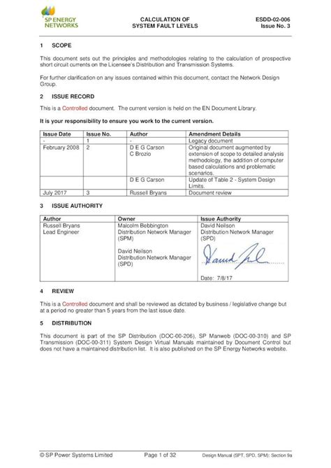 Pdf New Calculation Of Esdd 02 006 System Fault Levels Issue … · 2018 4 9 · Table 1