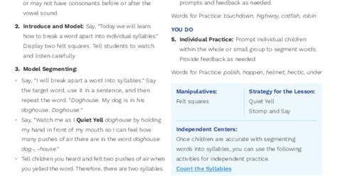 Reading Universe Segmenting Words Into Syllables Lesson Plan