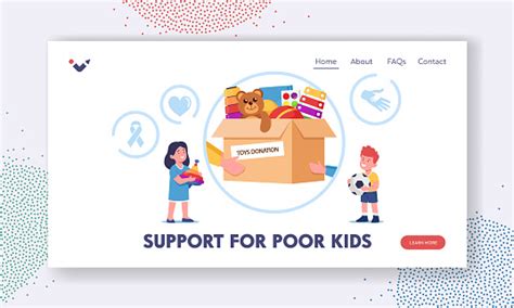 가난한 아이 방문 페이지 템플릿에 대한 사회적 지원 기부 상자에서 장난감을 복용 하는 어린이 소년 과 소녀 캐릭터 개념에 대한 스톡 벡터 아트 및 기타 이미지 Istock