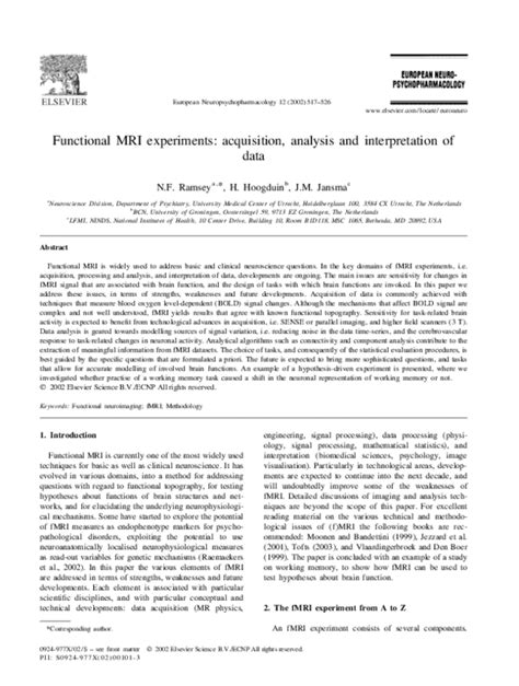 Pdf Functional Mri Experiments Acquisition Analysis And