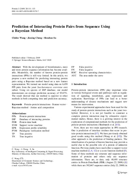 Pdf Prediction Of Interacting Protein Pairs From Sequence Using A Bayesian Method