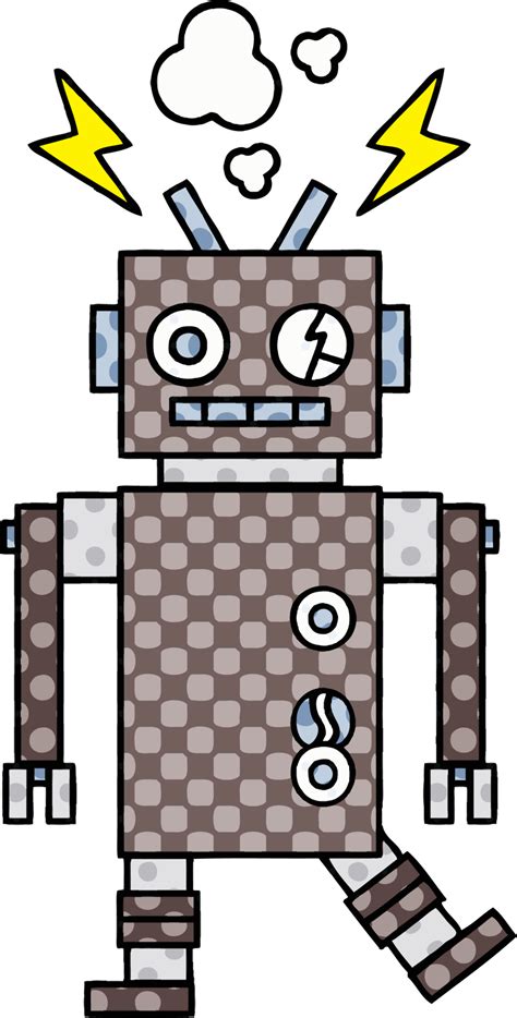 Comic Book Style Cartoon Malfunctioning Robot Png