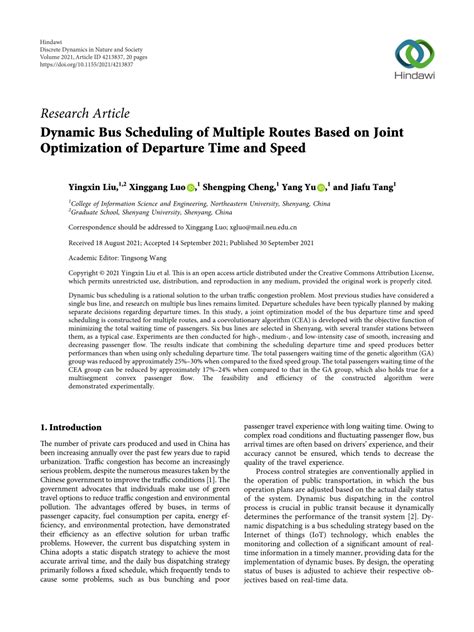 pdf dynamic bus scheduling of multiple routes based on joint