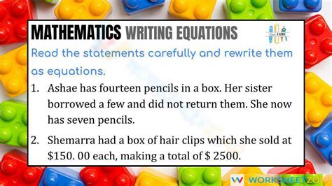 Writing Equations Worksheet Zone