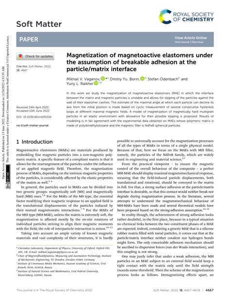 Pdf Magnetization Of Magnetoactive Elastomers Under The Assumption Of Breakable Adhesion At