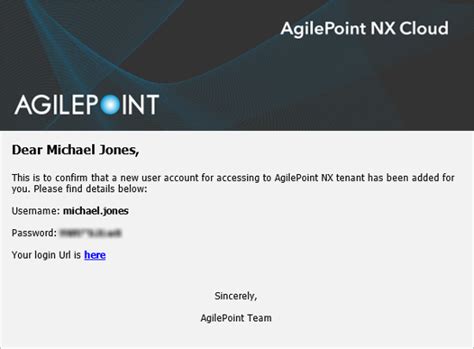 AgilePoint NX New User Confirmation E Mail