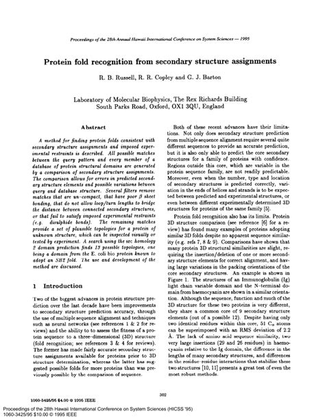 Pdf Protein Fold Recognition From Secondary Structure Assignments