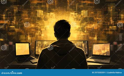 silhouette of a hacker in front of technology background with glowing