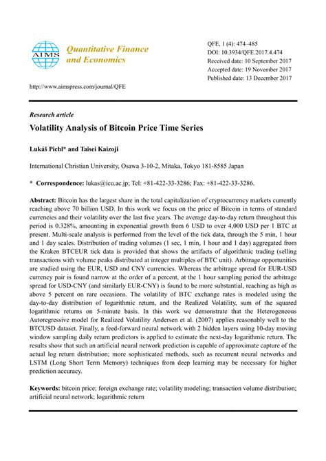 Pdf Volatility Analysis Of Bitcoin Price Time Series