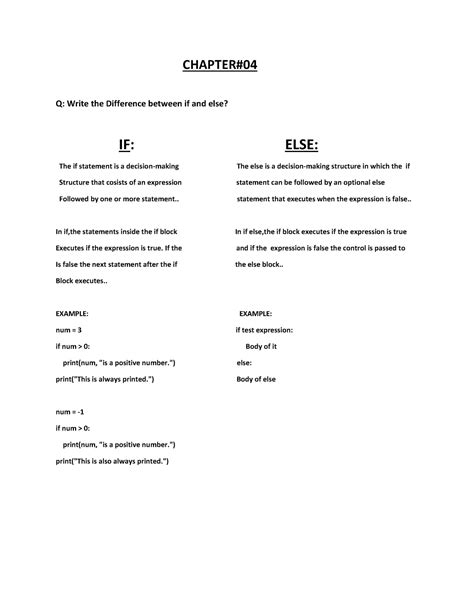 If And Else Nothing Chapter Q Write The Difference Between If And