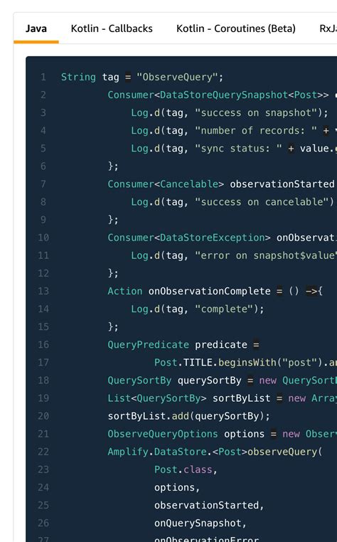 Android DataStore Invalid Code Snippets Issue Aws Amplify