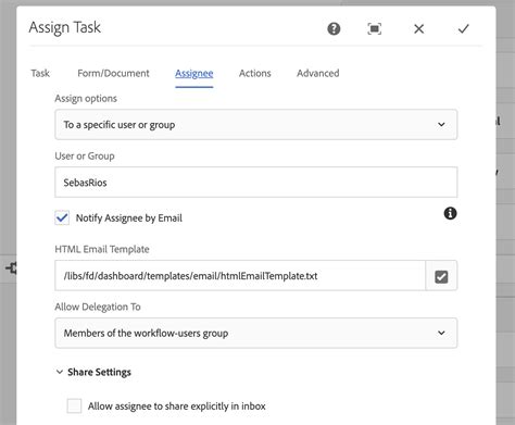 solved assign task to user who executed or submitted an a adobe