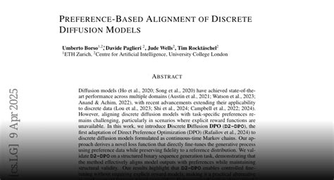 Paper Page D3po Preference Based Alignment Of Discrete Diffusion Models