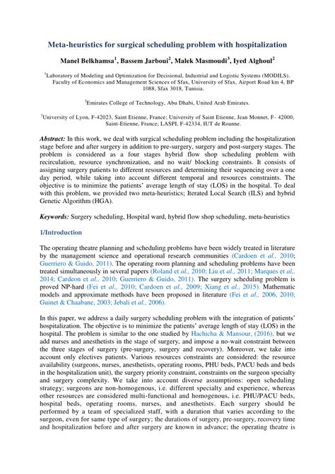 Pdf Meta Heuristics For Surgical Scheduling Problem With Hospitalization