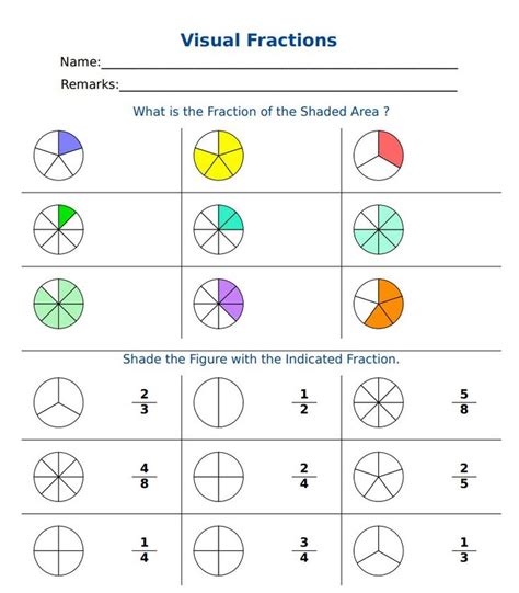 Visual Fractions Worksheets Fractions Worksheets Printable Math Worksheets Writing Fractions